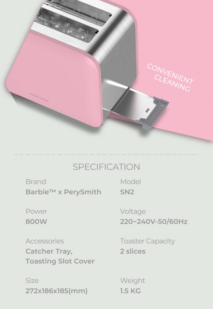PERYSMITH X BARBIE 2 SLICE BREAD TOASTER SN2 - PerySmith Malaysia