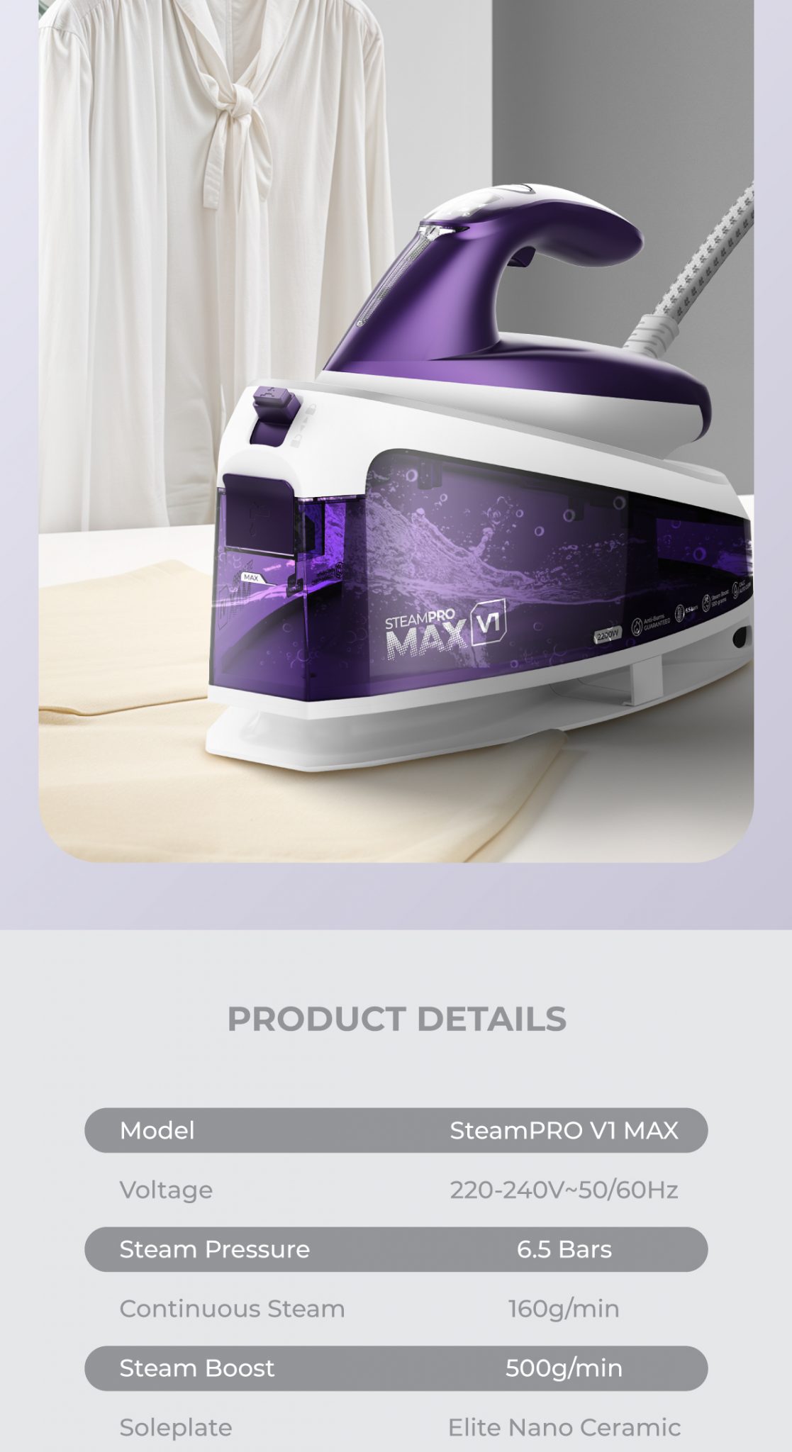 PerySmith Anti-Burn Guaranteed Steam Generator Iron Steampro Seriess V1 ...